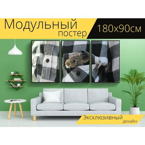 Модульный постер "Кролик, животное, милый" 180 x 90 см. для интерьера