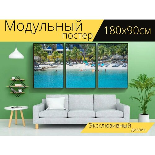Модульный постер "Лагуна, пляж, тропический" 180 x 90 см. для интерьера