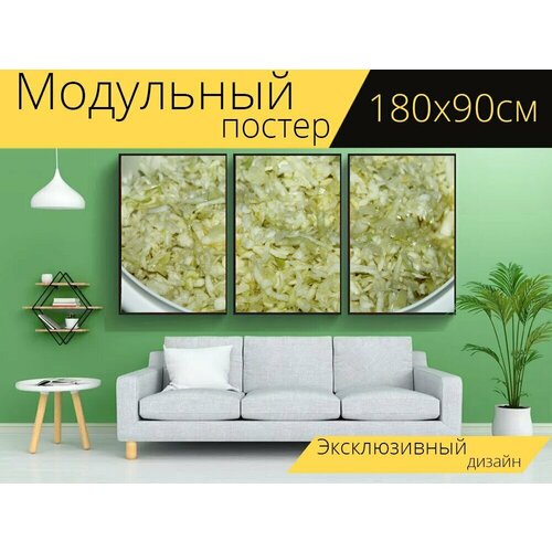Модульный постер "Салат из капусты, белая капуста, трава" 180 x 90 см. для интерьера