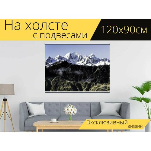 Картина на холсте "Горы, пейзаж, природа" с подвесами 120х90 см. для интерьера