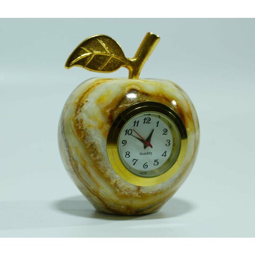 Сувенир яблоко с часами из натурального камня оникс.
