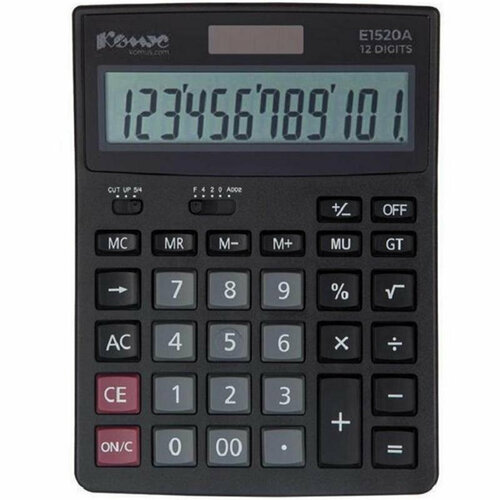 Калькулятор настольный полноразм. Комус KF-444,12-р, дв. пит,183x135мм, черн
