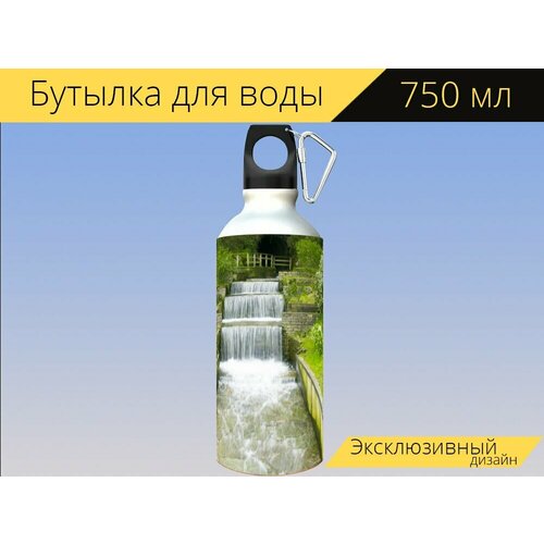 Бутылка фляга для воды "Река, вода, водопад" 750 мл. с карабином и принтом