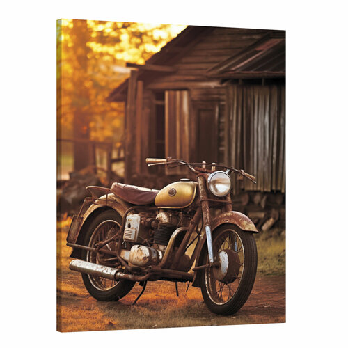 Интерьерная картина 50х70 "Мотоцикл в сумерках"