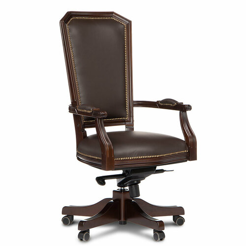 Кресло руководителя Версаль, натуральная кожа, массив дерева, коричневое