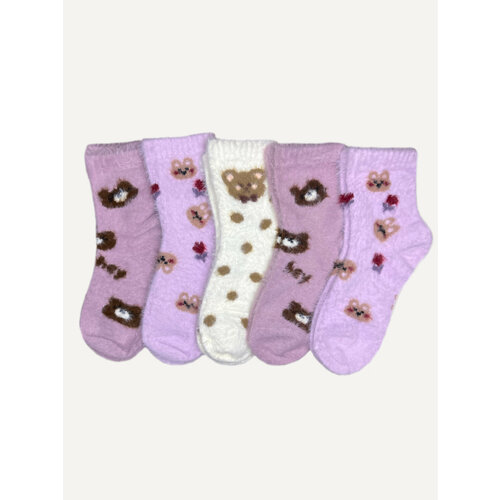 Носки DMDBS Розовые носки теплые детские из норки 5 пар 5-6 лет, 5 пар, размер 5-6, фиолетовый, белый
