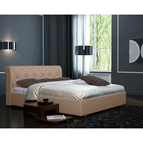 Двуспальная кровать 120x200, Leon, с мягким изголовьем, с ящиком, велюр, бежевый