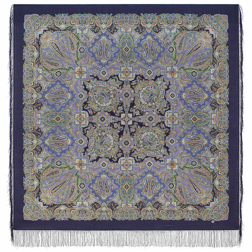 Платок Павловопосадская платочная мануфактура,146х146 см, фиолетовый, синий