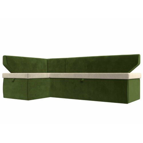 Кухонный угловой диван Омура левый угол, Микровельвет бежевый и зеленый
