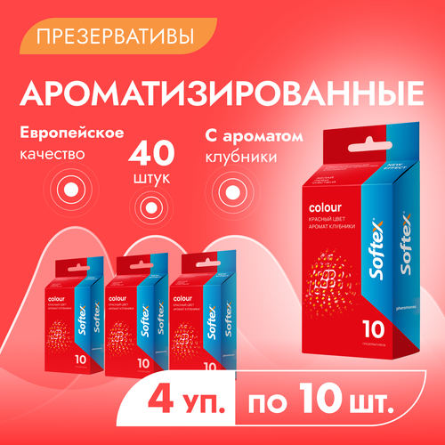 Softex Colour презервативы красного цвета с ароматом клубники 40 шт
