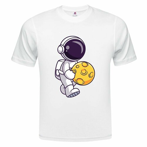 Футболка  Детская футболка ONEQ 164 (14-15) размер с принтом Космонавт, белая, размер 14-15, белый