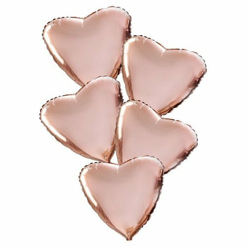 Шары фольгированные 19" «Сердца», набор 5 шт, цвет розовое золото (комплект из 6 шт)
