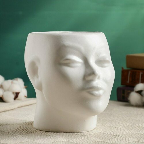 Фигурное кашпо "Голова девушки" белое, 16х14х16см (комплект из 2 шт)