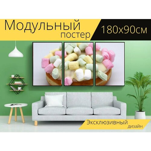 Модульный постер "Пончик, кондитерские изделия, сладости" 180 x 90 см. для интерьера