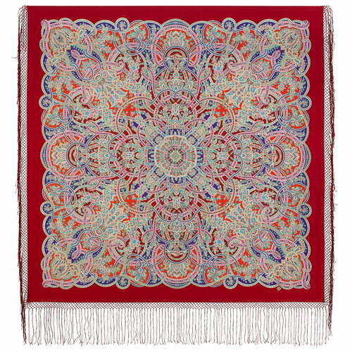 Платок Павловопосадская платочная мануфактура,148х148 см, бордовый, красный