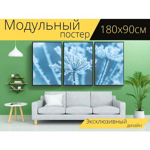 Модульный постер "Замороженное растение, мороз, зима" 180 x 90 см. для интерьера