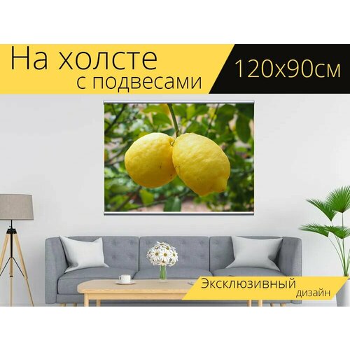 Картина на холсте "Лимон, лимоне, лимонное дерево" с подвесами 120х90 см. для интерьера