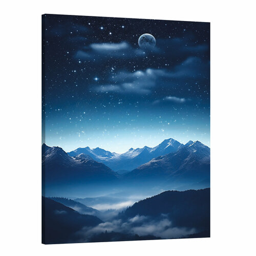 Интерьерная картина 50х70 "Горы в сумерках: мистическая атмосфера"