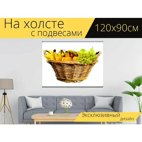 Картина на холсте "Еда, фрукты, корзина фруктов" с подвесами 120х90 см. для интерьера