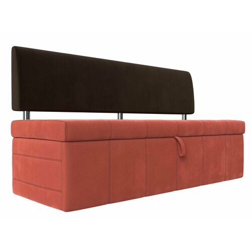 Кухонный прямой диван-кровать Стоун, Микровельвет коралловый и коричневый