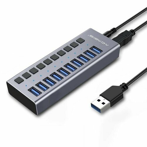 USB 3.0 Hub 10 port ACASIS AC-HS710 (Al, LED, отдельные выкл, блок питания 12V 4A)