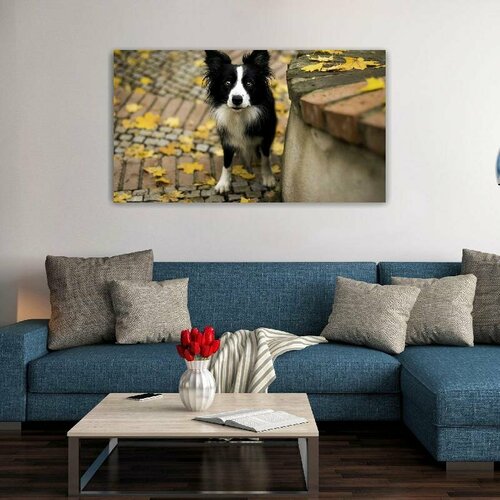 Картина на холсте 60x110 LinxOne "Взгляд осень собака друг" интерьерная для дома / на стену / на кухню / с подрамником