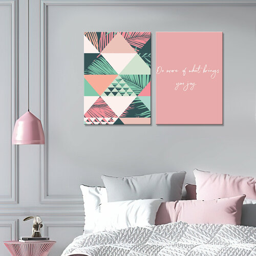 Картина интерьерная-Розово-бирюзовые геометрические узоры плакаты (2 модуля-общий размер 40х60)