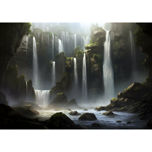Постер - "Шумные водопады рек"на холсте/ А1 / в тубусе без рамы