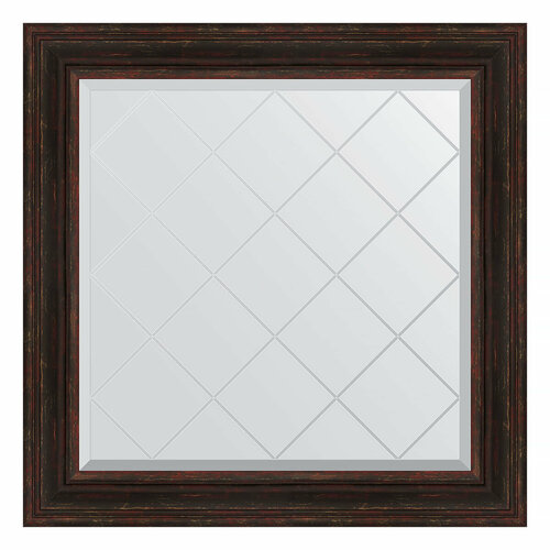 Зеркало настенное с гравировкой EVOFORM в багетной раме тёмный прованс, 89х89 см, для гостиной, прихожей, кабинета, спальни и ванной комнаты, BY 4334
