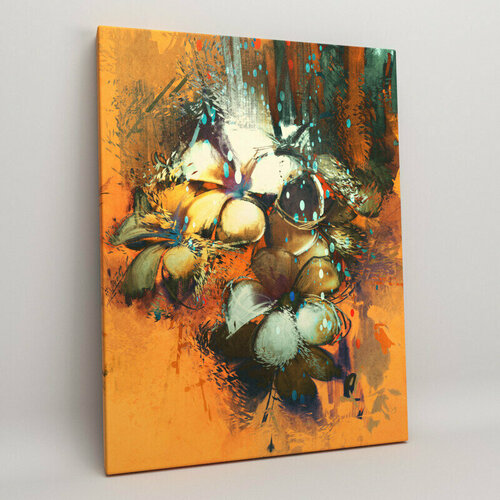 Картина на холсте (интерьерный постер) "Абстракция цветы плюмерии", с деревянным подрамником, размер 45x60 см