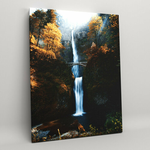 Картина на холсте (интерьерный постер) "Водопад на ручье Малтнома" пейзаж, с деревянным подрамником, размер 45x60 см
