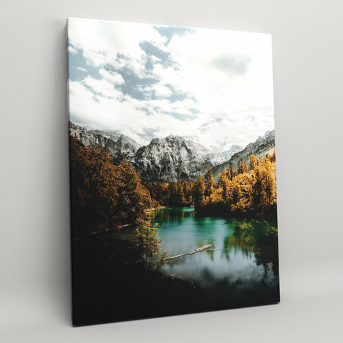 Картина на холсте (интерьерный постер) "Бирюзовое озеро в горах" природа и путешествия, с деревянным подрамником, размер 45x60 см