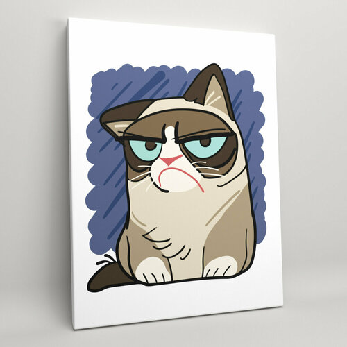 Картина на холсте (интерьерный постер) "Grumpy Cat - Сердитая Кошка" арт, с деревянным подрамником, размер 45x60 см