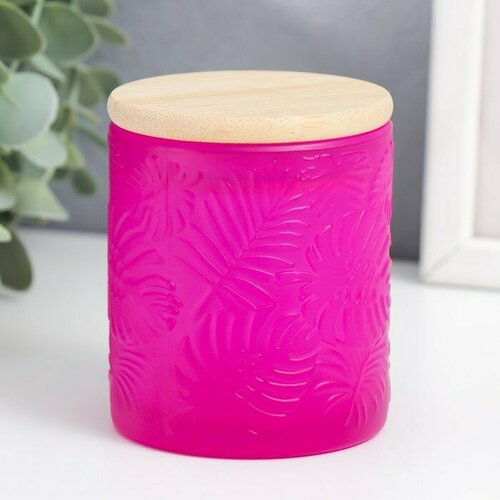 Банка для свечей стекло с крышкой "Пальмовые листья" розовая 8,7х7,2х7,2 см (комплект из 5 шт)