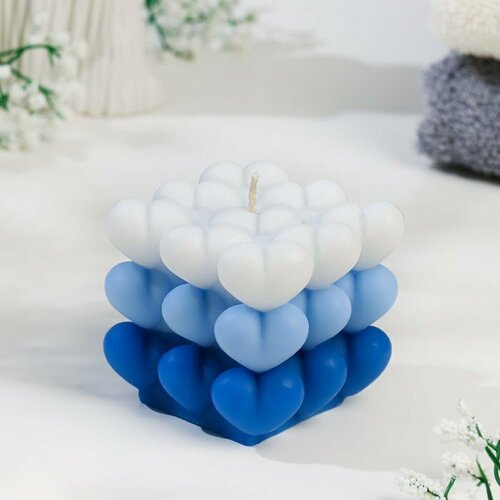 Свеча фигурная "Бабл Сердце", 6х6 см, бело-голубая (комплект из 7 шт)