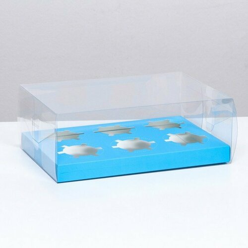 Коробка на 6 капкейков, голубой 26.8 × 18.2 × 10 см (комплект из 17 шт)