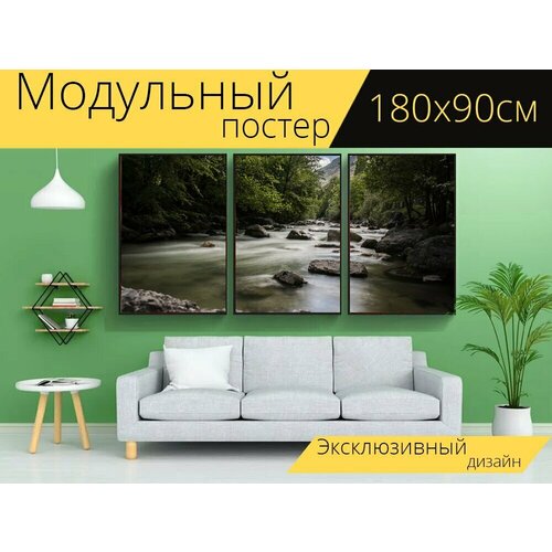 Модульный постер "Река, природа, панорама" 180 x 90 см. для интерьера