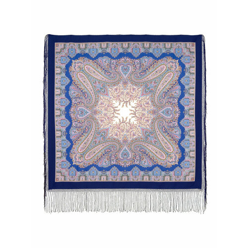 Платок Павловопосадская платочная мануфактура,148х148 см, синий, красный