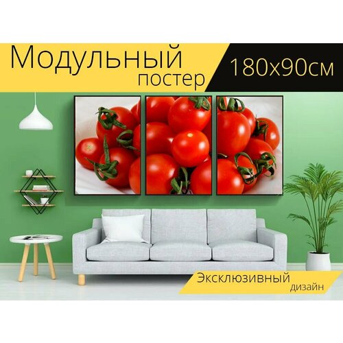 Модульный постер "Помидоры, овощи, еда" 180 x 90 см. для интерьера