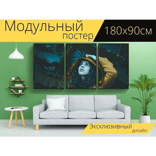 Модульный постер "Лес, джунгли, желтый" 180 x 90 см. для интерьера