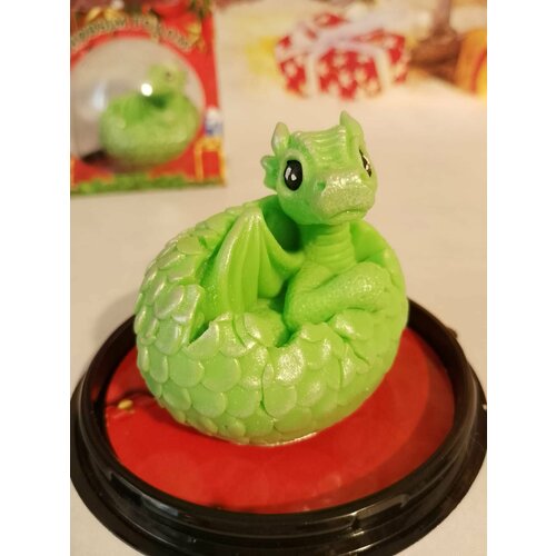 Фигурка из мыла "Зеленый дракоша в яйце" 3 шт. в подарок на Новый год и Рождество 2024, ручная работа