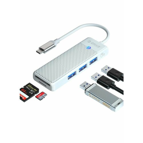Концентратор ORICO USB-C с 3x USB-A, слотом для SD и Micro SD белый (ORICO-PAPW3AT-C3-015-WH-EP)