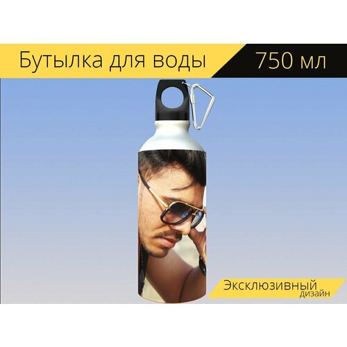 Бутылка фляга для воды "Мода, портрет, волосы" 750 мл. с карабином и принтом