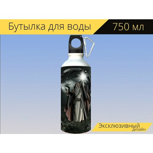 Бутылка фляга для воды "Фантазия, маг, магия" 750 мл. с карабином и принтом