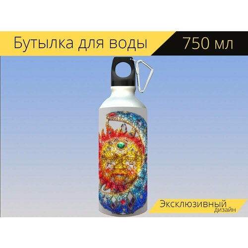 Бутылка фляга для воды "Солнце, луна, декор" 750 мл. с карабином и принтом