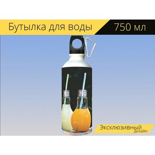 Бутылка фляга для воды "Энергетический напиток, напитки, освежение" 750 мл. с карабином и принтом