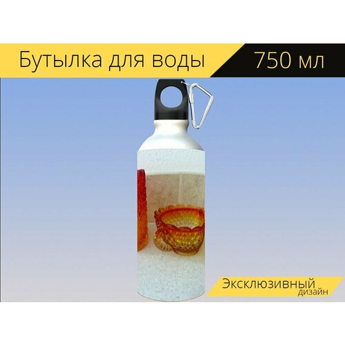 Бутылка фляга для воды "Конфетница, стеклянная посуда, карнавальное стекло" 750 мл. с карабином и принтом