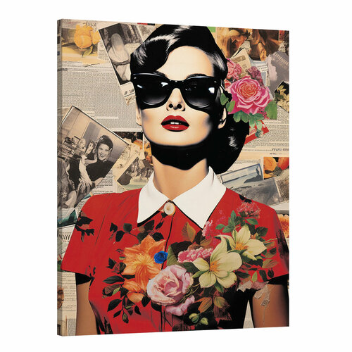 Интерьерная картина 50х70 "Девушка коллаж с цветами"