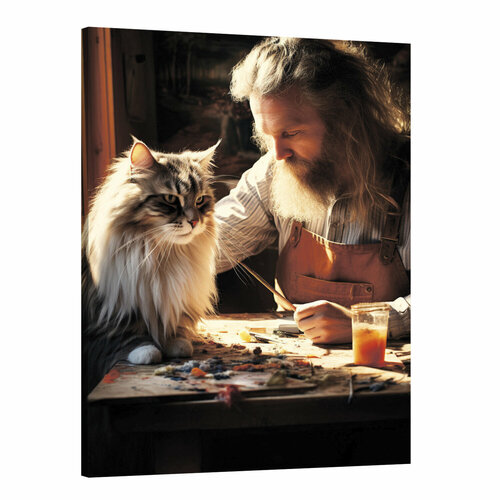 Интерьерная картина 50х70 "Кот и художник"