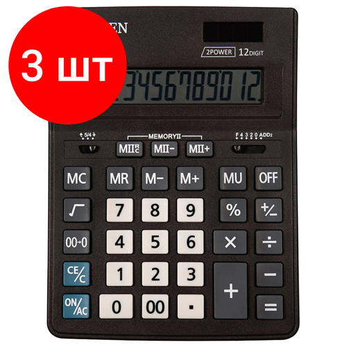 Комплект 3 шт, Калькулятор настольный CITIZEN BUSINESS LINE CDB1201BK (205x155 мм), 12 разрядов, двойное питание